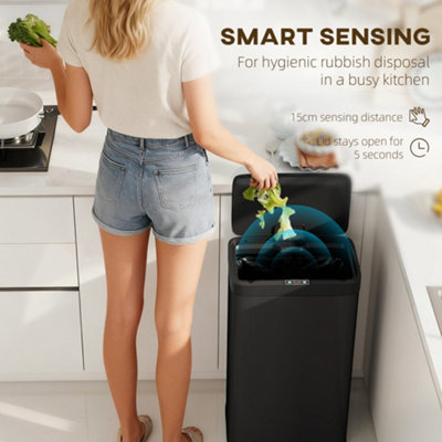 HOMCOM 45L Sensor Bin, Metal Kitchen Bin with Automatic Close, Black