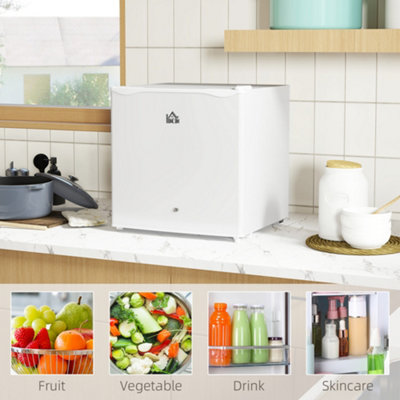 HOMCOM 46L Counter Top Fridge Mini Fridge with Lock Chiller Box Cream White