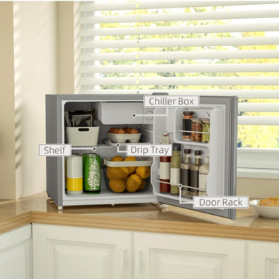 HOMCOM 46L Counter Top Fridge Mini Fridge with Lock Chiller Box Grey