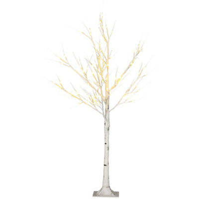 HOMCOM 4ft Artificial White Birch Tree Light w/ 72 Warm White Pre-Lit ...