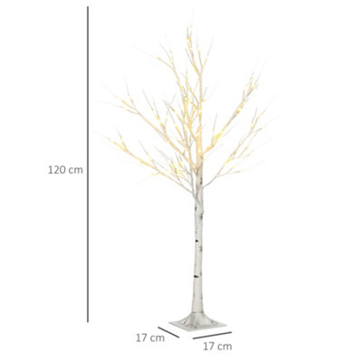 HOMCOM 4ft Artificial White Birch Tree Light w/ 72 Warm White Pre-Lit ...