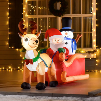 HOMCOM 4ft Christmas Inflatable Santa Claus on Sleigh Deer, LED Lighted ...