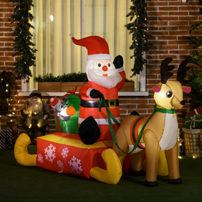 HOMCOM 4ft Christmas Inflatable Santa Claus Sledge Sleigh Reindeer Blow Up Decoration Xmas Decor for Garden