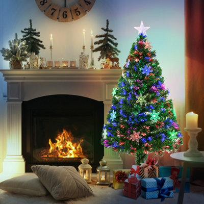 HOMCOM 4FT Green Fiber Optic Full Lights Christmas Tree Multi LED Stars