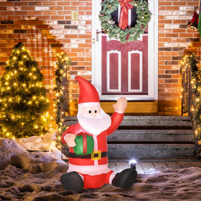 HOMCOM 4ft Inflatable Christmas Santa Claus Gift with LED Xmas Décor ...