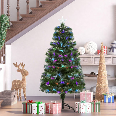HOMCOM 4FT Multicoloured Artificial Christmas Tree w/ Pre-Lit Modes ...