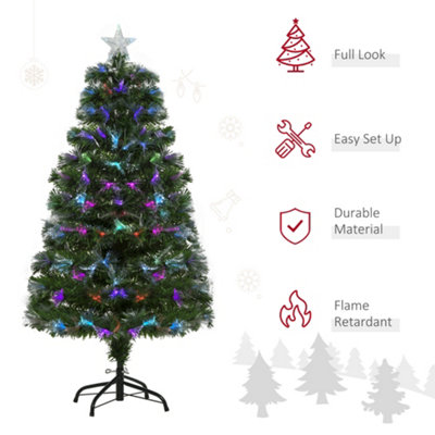 HOMCOM 4FT Multicoloured Artificial Christmas Tree w/ Pre-Lit Modes ...