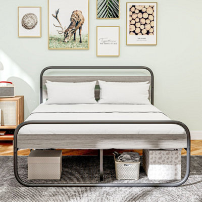 HOMCOM 4ft6 Metal Platform Double Bed Frame with Under Bed Storage