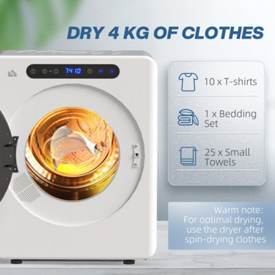 HOMCOM 4kg Portable Vented Tumble Dryer Machine with Timer, 6 Heat Settings