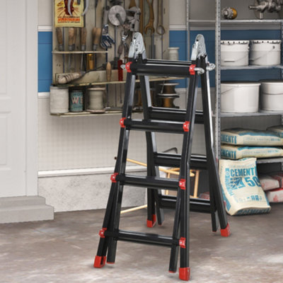 HOMCOM 4M Aluminium Duo Ladder Telescopic Herringbone Multi-Purpose DIY ...