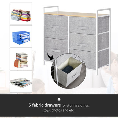 HOMCOM 5 Drawer Linen Basket Storage Unit Home Organisation w/ Shelf ...