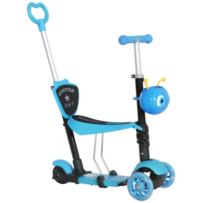 HOMCOM 5-in-1 Kids Kick Scooter 3-wheel Walker w/ Removable Seat Adjustable