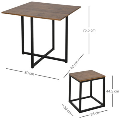 HOMCOM 5 PCS Industrial Boxy Table & Stool Set Metal Frame Cool Dining ...