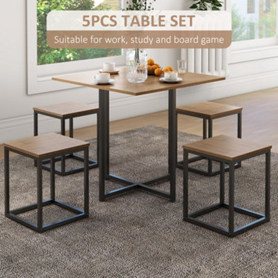 HOMCOM 5 PCS Industrial Boxy Table & Stool Set Metal Frame Cool Dining ...