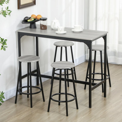 HOMCOM 5 Piece Bar Table and Stools Set with Metal Frame Grey