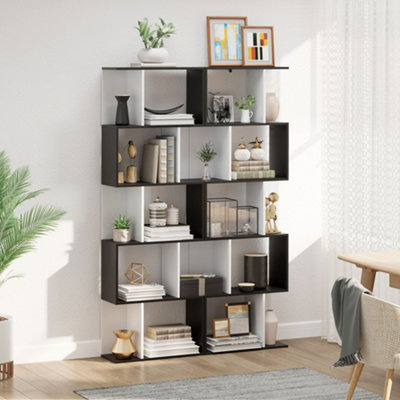 HOMCOM 5-tier Bookcase Storage Display Shelving S Shape design Unit Black