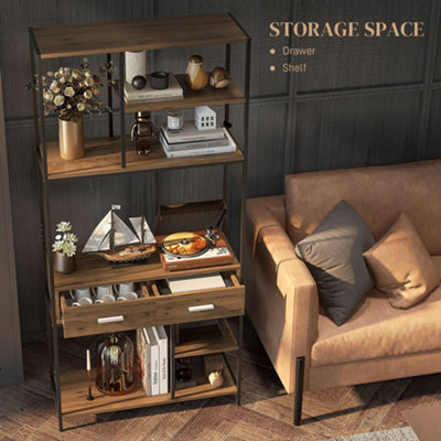 HOMCOM 5 Tier Free Standing Book Shelf with 2 Drawers for Study, Living ...