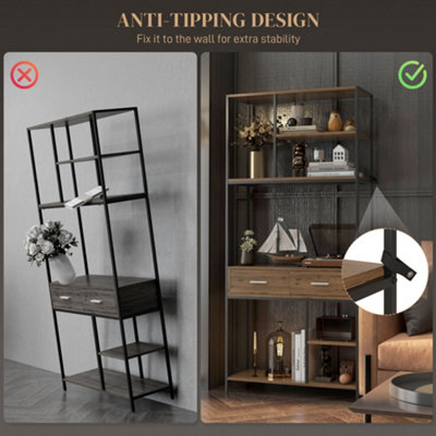 HOMCOM 5 Tier Free Standing Book Shelf with 2 Drawers for Study, Living ...