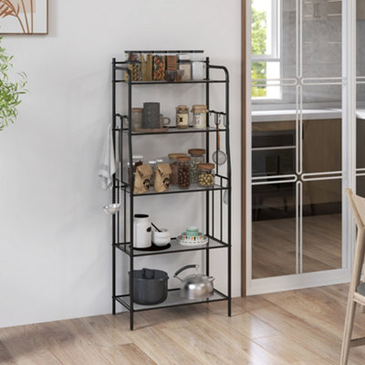 HOMCOM 5-Tier Kitchen Storage Unit, Microwave Stand with Open Shelves ...