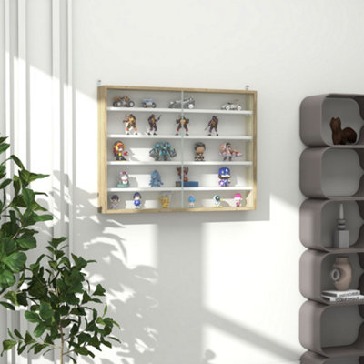HOMCOM 5 Tier Wall Display Shelf Unit Cabinet w Shelves Glass Doors Natural