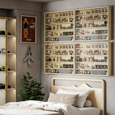 HOMCOM 5-Tier Wall Display Shelf Unit Cabinet w/ Shelves Glass Doors Oak