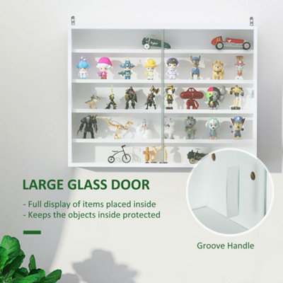 HOMCOM 5-Tier Wall Display Shelf Unit Cabinet w/ Shelves Glass Doors White