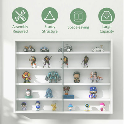 HOMCOM 5-Tier Wall Display Shelf Unit Cabinet w/ Shelves Glass Doors White