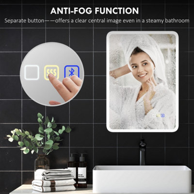 HOMCOM 500 X 700 MM BLUETOOTH BATHROOM MIRROR WITH LED LIGHTS WALL MOUNTED