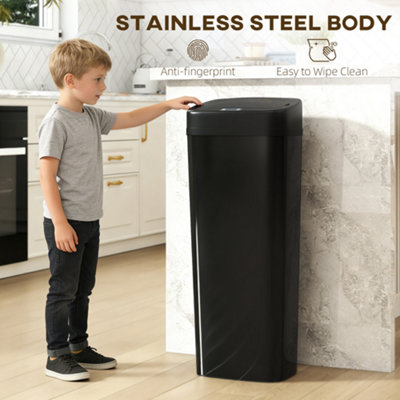 HOMCOM 50L Sensor Bin, Stainless Steel Slim Kitchen Bin, Fingerprint-Proof