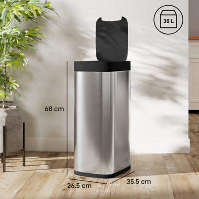HOMCOM 50L Sensor Bin, Touchless Kitchen Bin, Battery Operated, Silver Tone