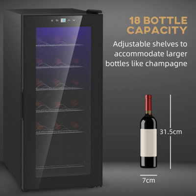 HOMCOM 50L Undercounter Wine Cooler Fridge with LED Light Glass Door 18 ...
