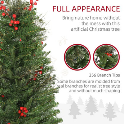 HOMCOM 5ft Artificial Christmas Tree Holiday with Pencil Shape, Berries