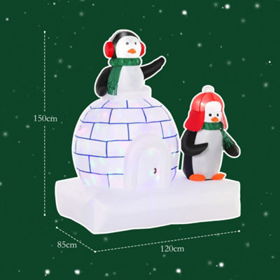 HOMCOM 5ft Christmas Inflatable Two Penguins w/ Ice House for Garden Lawn