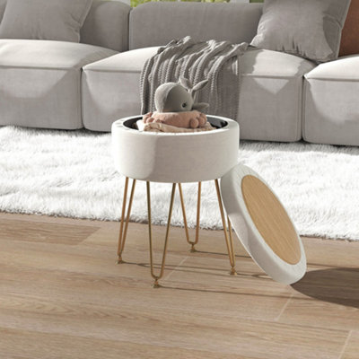 HOMCOM 5L Velvet Footstool with Removable Lid for Bedroom, Cream White