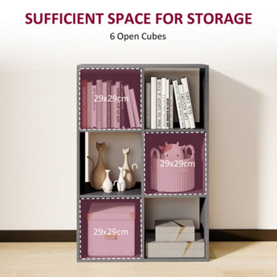 HOMCOM 6-Cube Bookshelf, Display Shelving Unit for Home Office, Grey