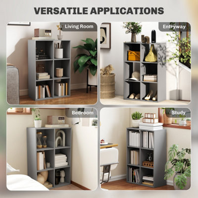 HOMCOM 6-Cube Bookshelf, Display Shelving Unit for Home Office, Light Grey