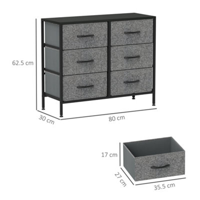 HOMCOM 6 Drawer Fabric Chest of Drawers w/ Wooden Top for Hallway Black