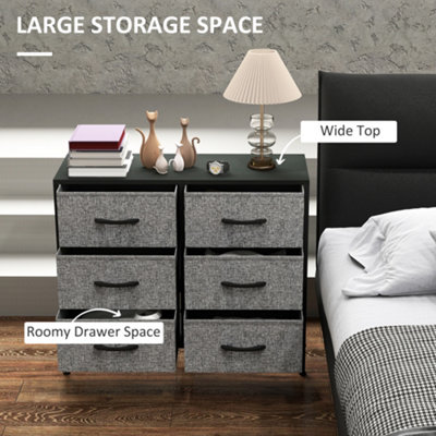 HOMCOM 6 Drawer Fabric Chest of Drawers w/ Wooden Top for Hallway Black