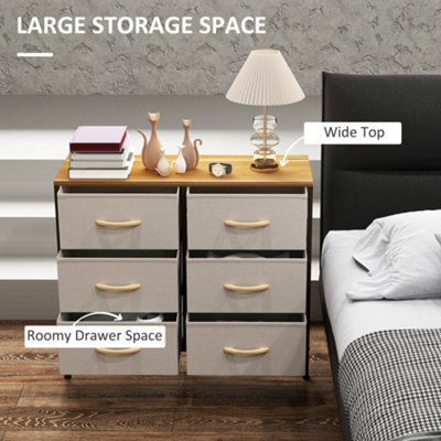 HOMCOM 6 Drawer Fabric Chest of Drawers w/ Wooden Top for Hallway Cream