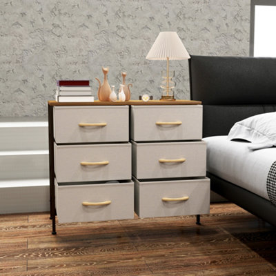 HOMCOM 6 Drawer Fabric Chest of Drawers w/ Wooden Top for Hallway Cream