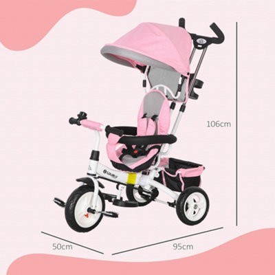 HOMCOM 6 in 1 Kids Trike, Stroller with Parent Handle, Pink