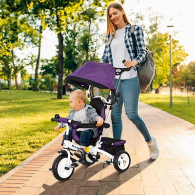 HOMCOM 6 in 1 Kids Trike, Stroller with Parent Handle, Purple