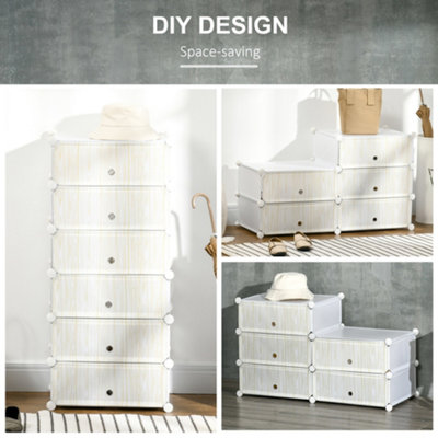 HOMCOM 6 Tier Shoe Rack Plastic Storage Cabinet Modular Shoe Tower White