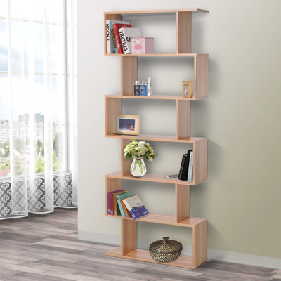 HOMCOM 6-Tier Wooden Modern S-Shaped Shelf Storage Unit Home Office ...