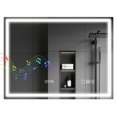 HOMCOM 600 x 800 mm Bathroom Mirror with Bluetooth Clock Lights ...