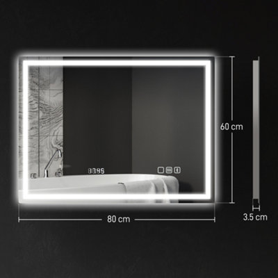 HOMCOM 600 x 800 mm Bathroom Mirror with Bluetooth Clock Lights ...