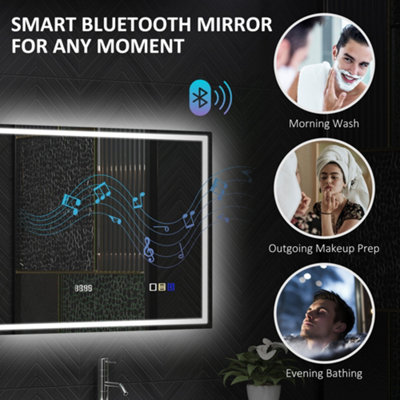 HOMCOM 600 x 800 mm Bathroom Mirror with Bluetooth Clock Lights ...