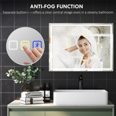 HOMCOM 600 x 800 mm Bathroom Mirror with Bluetooth Clock Lights ...
