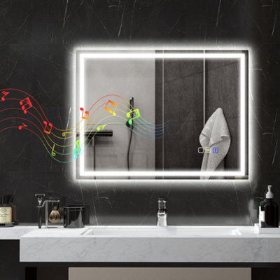 HOMCOM 600 x 800 mm Bathroom Mirror with Bluetooth Lights Demister Pad
