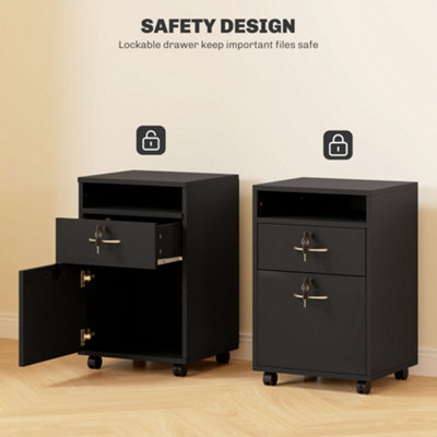 HOMCOM 60cm Filing Cabinet with Drawers and Open Shelf, Black